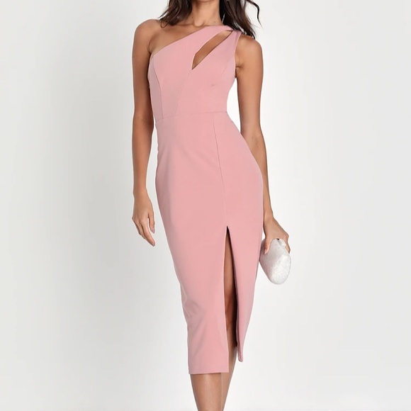 Lulus | Dresses | Cocktail Club Blush Pink Oneshoulder Midi Dress | Poshmark